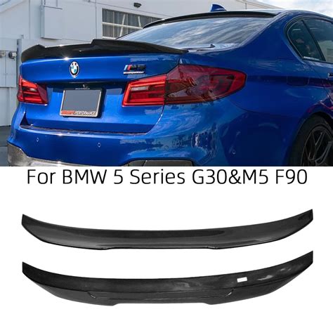 Bmw 5 시리즈 G30 G38 및 M5 F90 Psm 스타일 탄소 섬유 리어 스포일러 트렁크 윙 2016 2023 Frp