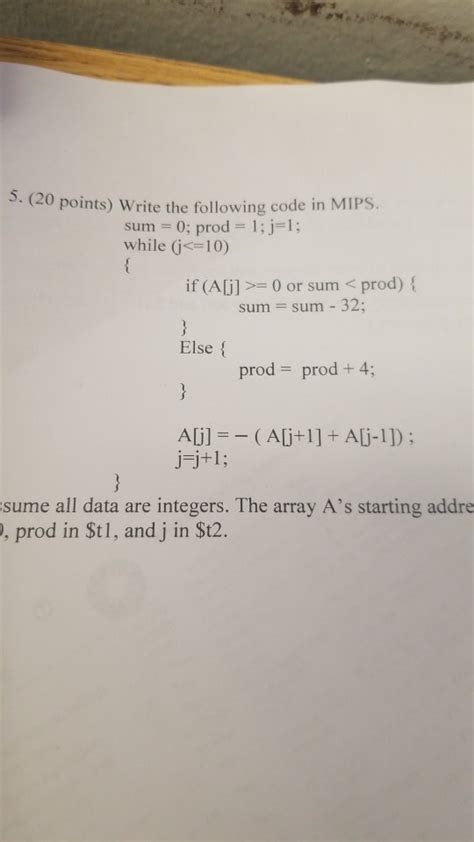 Solved S 20 Points Write The Following Code In Mips Sum