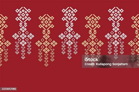 모티브 에스닉 패턴 전통 이카트 기하학적 직물 패턴 크로스 스티치 자수 민족 동양 픽셀 빨간 배경 0명에 대한 스톡 벡터 아트 및 기타 이미지 Istock