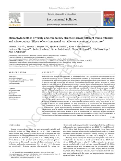 Pdf Microphytobenthos Diversity And Community Structure Across
