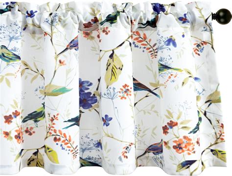 Vogol Blue Birds Pattern Valance Curtains Rustic Style Rod