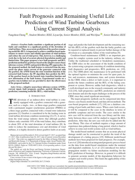 2018 Tse Fault Prognosis And Remaining Useful Life Prediction Of Wind Turbine Gearboxes Using