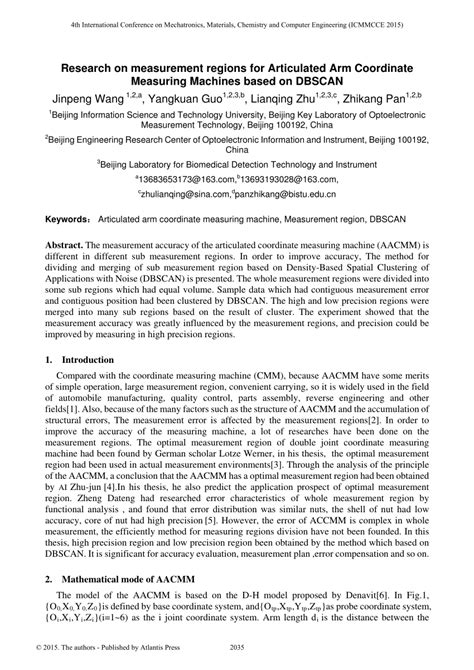 Pdf Research On Measurement Regions For Articulated Arm Coordinate Measuring Machines Based On
