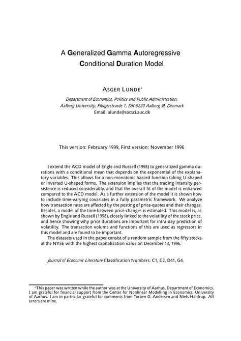 Pdf A Generalized Gamma Autoregressive Conditional Duration Model