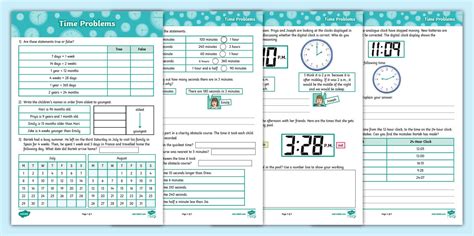 Year 4 Maths Time Problems Activity Sheet