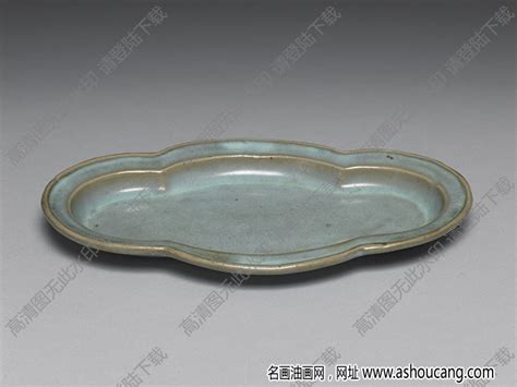 金 元 钧窑天青海棠式碟 高清大图下载 名画油画网