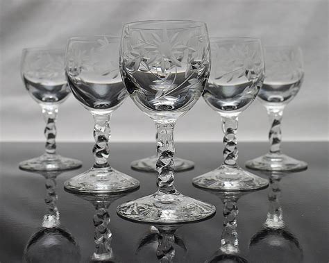 Vintage Sherryliqueur Engraved Twisted Stem Glasses Set Of Etsy