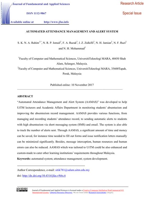 pdf automated attendance management and alert system