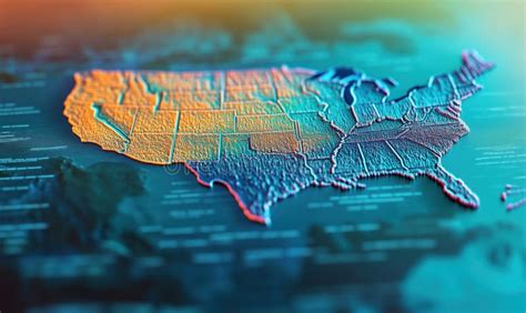 3d Topographic Map Of United States With Color Gradient And Detailed