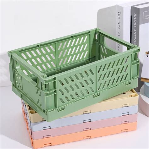 D1resion 4pcs Mini Stackable Crates Decor Danish Pastel Aesthetic Stacking Folding Plastic