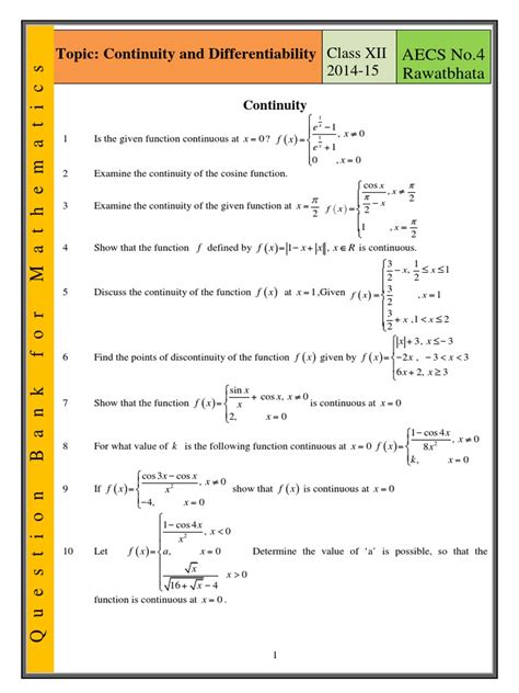 Continuity And Differentiability Pdf Trigonometric Functions
