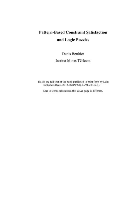 pdf pattern based constraint satisfaction and logic puzzles