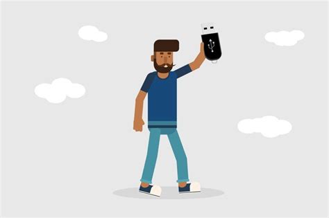 Premium Vector A Man Holding Usb Flash Memory Stick In His Hand