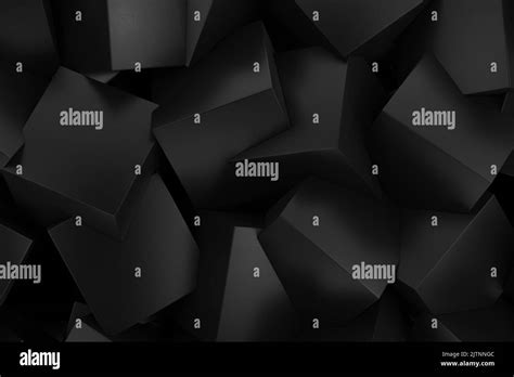 Black Abstract Futuristic Polygons Cubes Structure Background Extreme Closeup 3d Rendering