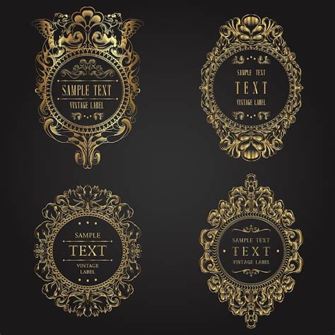 고급스러운 장식용 빈티지 프레임과 테두리 세트입니다 레트로 장식 프레임 둥근 장식 예술 프리미엄 벡터