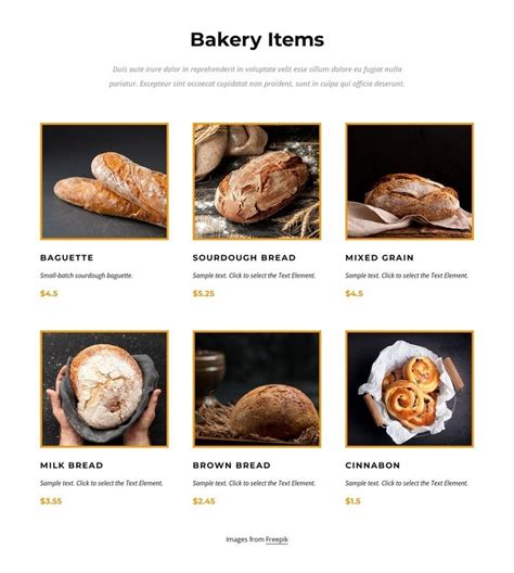 Bakery Items Html Code Example By Nicepage