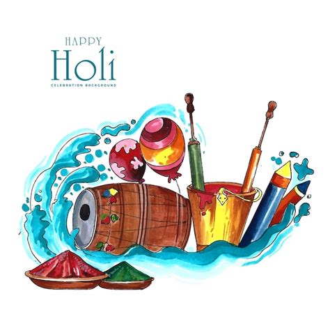 색의 축제 축하 해피 홀리 카드 배경 무료 벡터