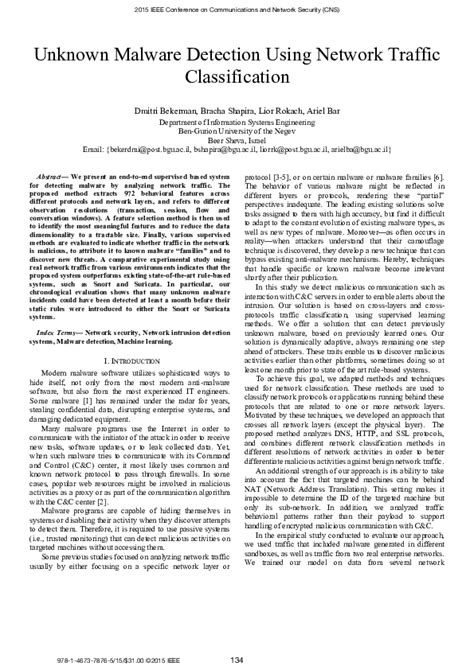 Pdf Unknown Malware Detection Using Network Traffic Classification