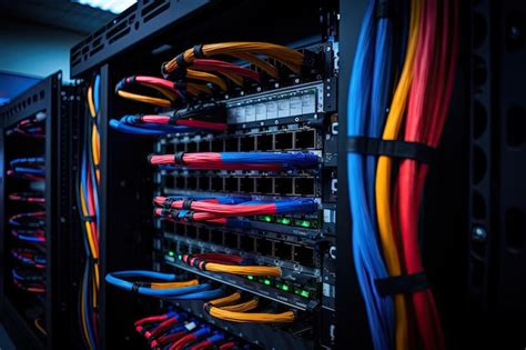 Premium Ai Image Server Rack With Colored Internet Patch Cord Cables