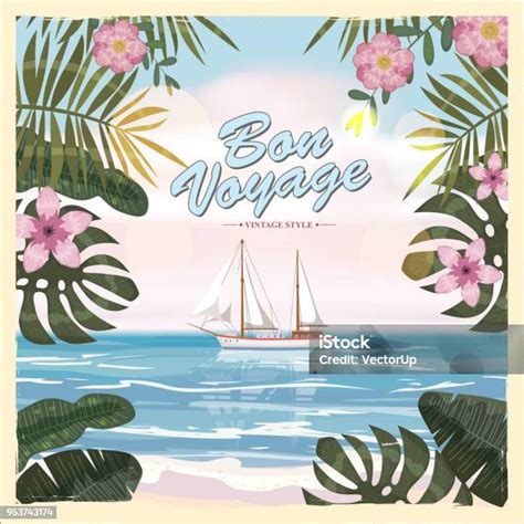 빈티지 해변 여름 보기 포스터입니다 바다 경치 배 꽃입니다 벡터 배경 일러스트 0명에 대한 스톡 벡터 아트 및 기타 이미지 0명 가방 갈매기 Istock