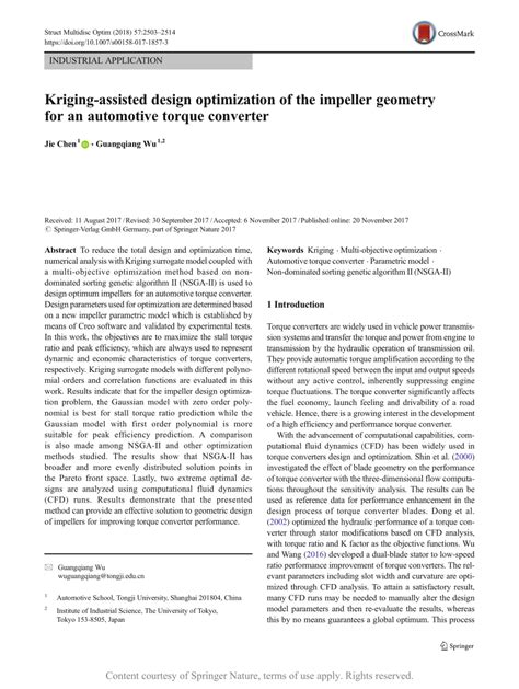 Kriging Assisted Design Optimization Of The Impeller Geometry For An Automotive Torque Converter