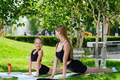 여자와 소녀는 공원에서 매트에 누워 있는 동안 등을 구부린다 2명에 대한 스톡 사진 및 기타 이미지 2명 가족 강사 Istock