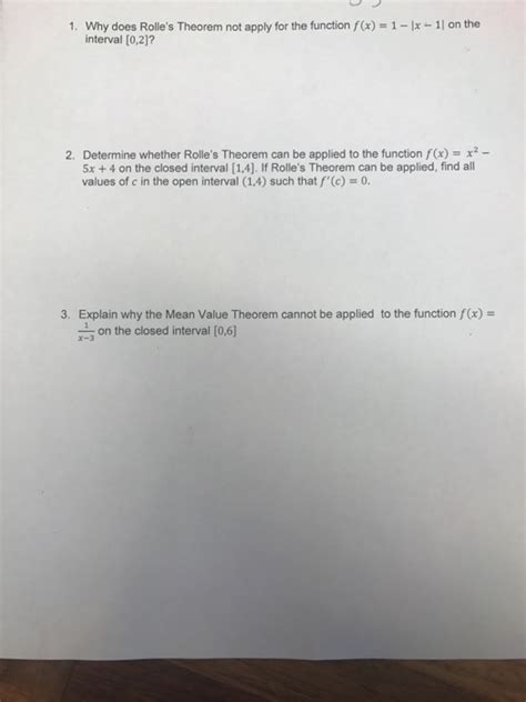 Solved Why Does Rolle S Theorem Not Apply For The Function Chegg Com