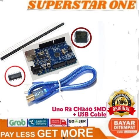 Jual Arduino Uno R3 Smd Ch340 Atmega 328p Plus Usbandpin Header Lengap