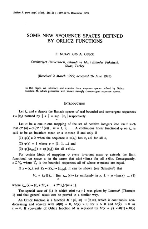 Pdf Some New Sequence Spaces Defined By Orlicz Functions