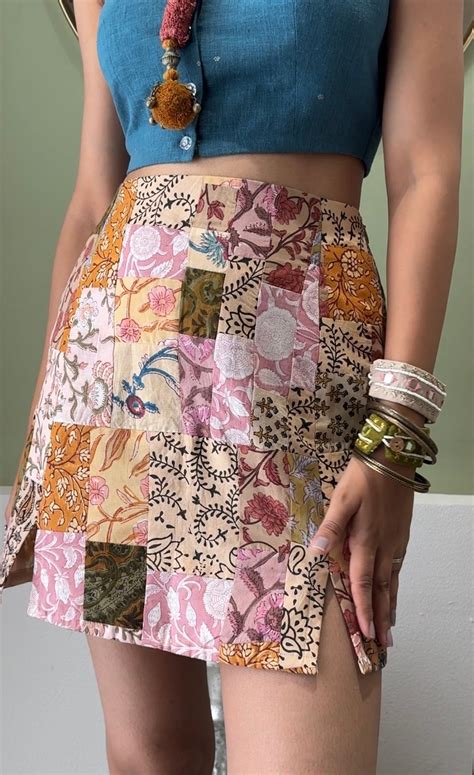 Patchwork Mini Pencil Skirt Mogra Designs