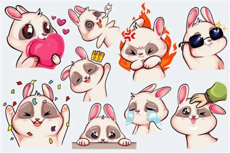 Cute Bunny With Cute Emotes Graphic By Onoborgol · Creative Fabrica