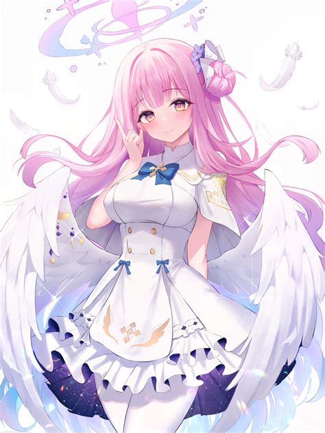 Anime Girl With White Hair And Purple Eyes With Wings