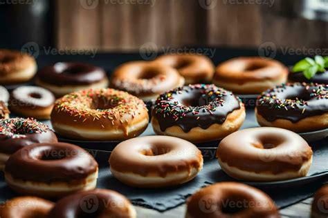 Many Different Kinds Of Donuts Are On A Table AI Generated 33811208