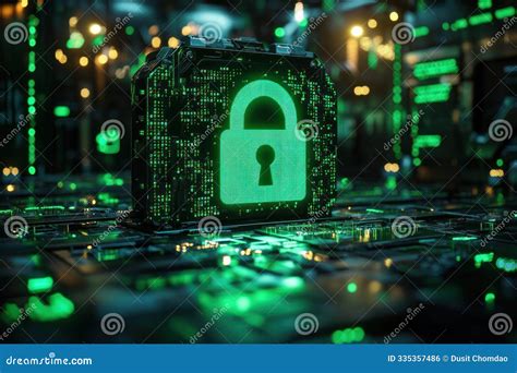A Glowing Green Lock Symbol On Digital Interface Represents Cybersecurity And Data Protection