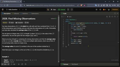 🎲 Leetcode 2028 Find Missing Observations C Solution Explained With Examples 🎯 Youtube
