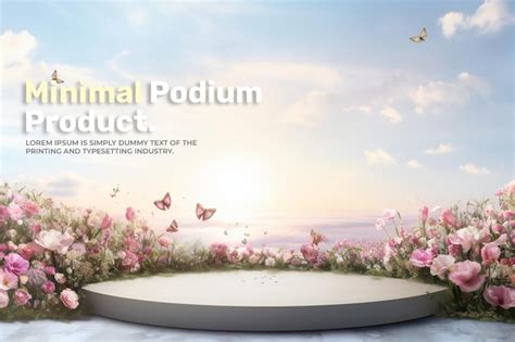 쇼 제품 프레젠테이션을 위한 봄 꽃 무대 디스플레이 모형이 있는 우아하고 자연스러운 연단 프리미엄 Psd 파일
