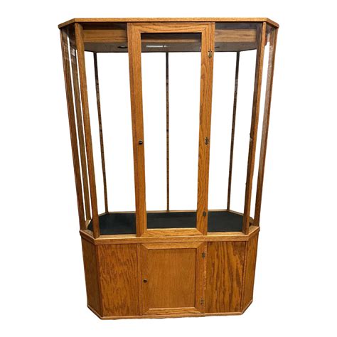 Vintage Oak Glass Display Cabinet Chairish