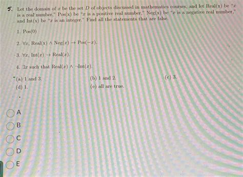solved 5 let the domain of x be the set d of objects