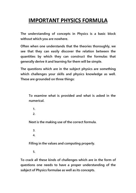 Solution Important Physics Formula Studypool