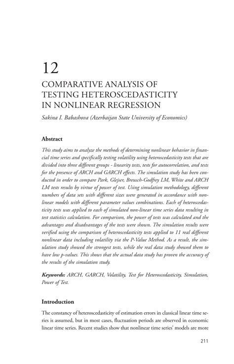 Pdf Comparative Analysis Of Testing Heteroscedasticity In Nonlinear Regression