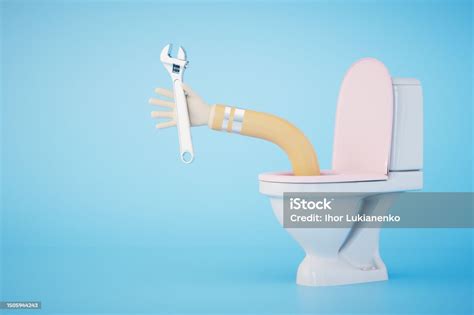 배관 공사 수행 변기에서 튀어나온 렌치가 있는 손 3d 렌더링 0명에 대한 스톡 사진 및 기타 이미지 0명 개수대 건설 산업 Istock