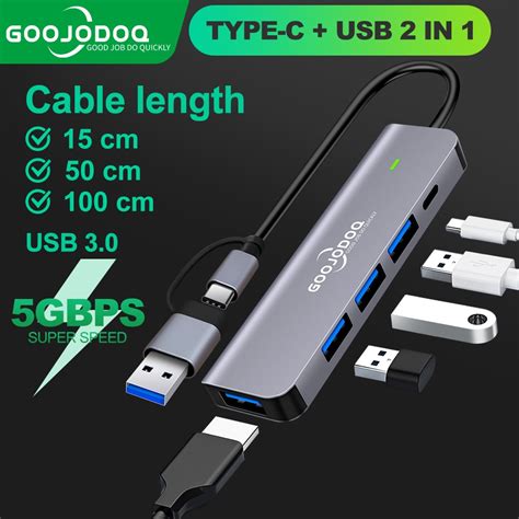 GOOJODOQ USB 3 0 HUB Type C Adapter แลปทอปสำหรบ MacBook iPad อปกรณเสรมสวนขยาย PD Charger