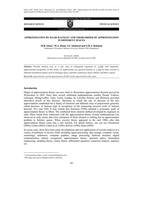 Pdf Approximation By Haar Wavelet And Their Order Of Approximation In