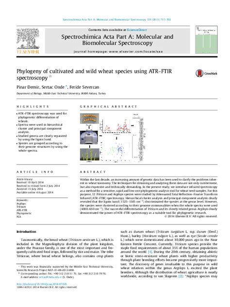 Pdf Phylogeny Of Cultivated And Wild Wheat Species Using Atr Ftir Spectroscopy