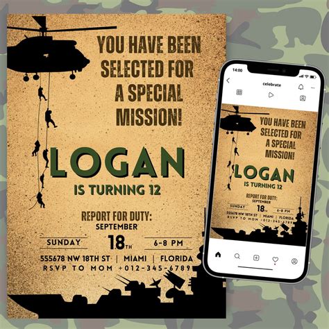 Editable Army Birthday Invitation Military Birthday Invitation Army Template Download Digital