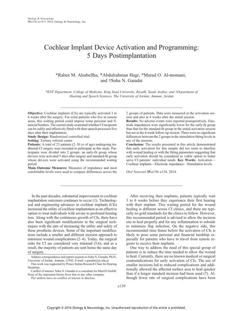 Pdf Cochlear Implant Device Activation And Programming
