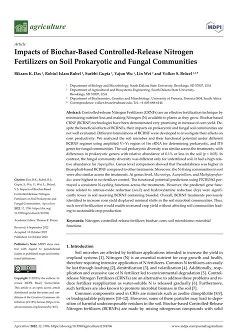 Pdf Impacts Of Biochar Based Controlled Release Nitrogen Fertilizers