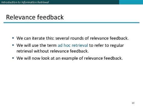 Introduction To Information Retrieval Lecture 10 Relevance Feedback