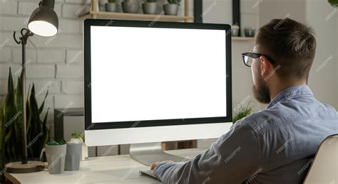 Premium Photo Man Sitting In Front Of Computer Monitor