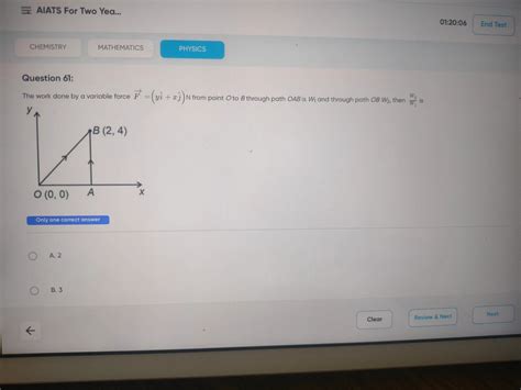 question 61 the work done by a variable force f y i x j n